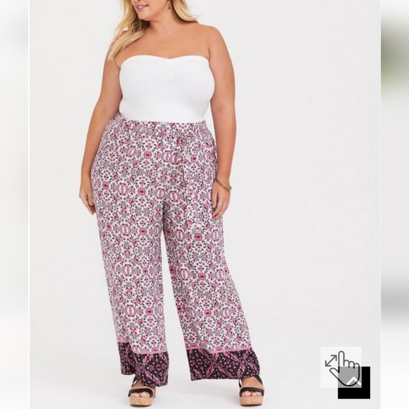torrid | Pants & Jumpsuits | Torrid White Pink Mixed Print Wide Leg ...
